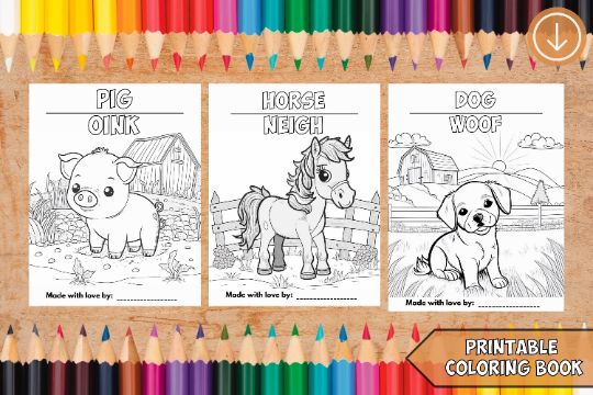 Farm Animals and Sounds Colouring In pages downloadable eBook – Cloud ...