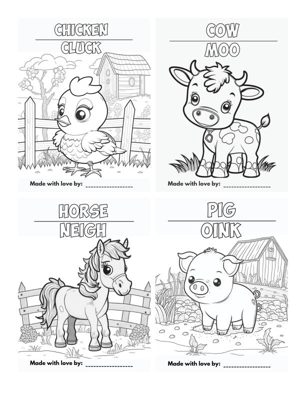 Farm Animals and Sounds Colouring In pages downloadable eBook – Cloud ...